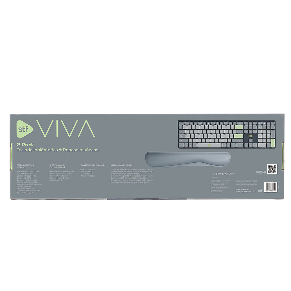Kit Teclado inalámbrico + Reposa muñecas STF VIVA! 10 m antiderrapante ...