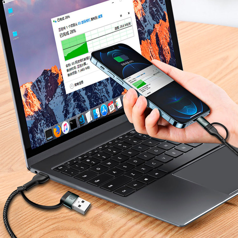 Cable 4 en 1 Tipo C/USB a Tipo C/Lightning 60W Carga Rápida 1.8m – Stf