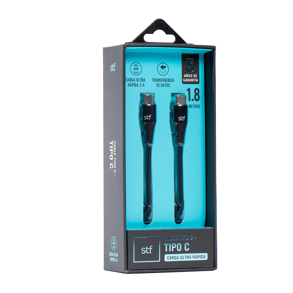 Cable Tipo C a Tipo C 1.8m Carga Ultra Rápida 3A Transferencia Datos – Stf