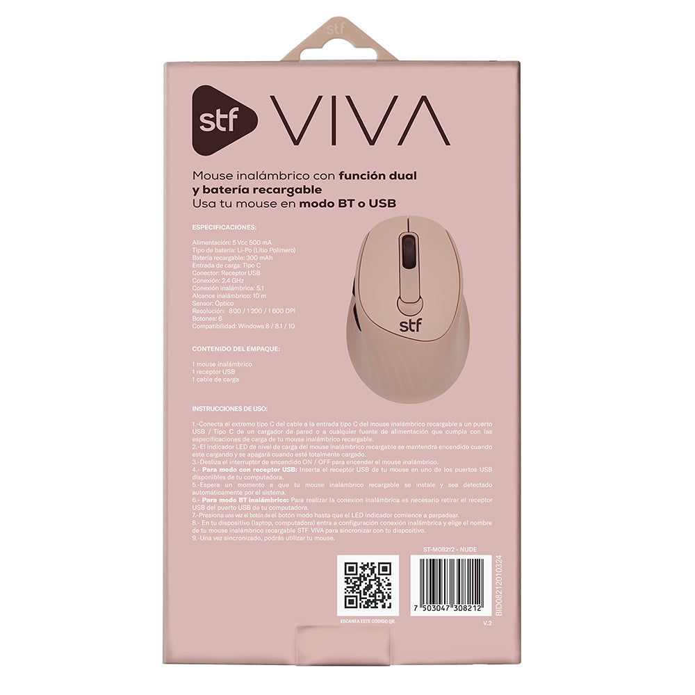 Mouse inalámbrico óptico STF VIVA! 10m función dual rosa – Stf