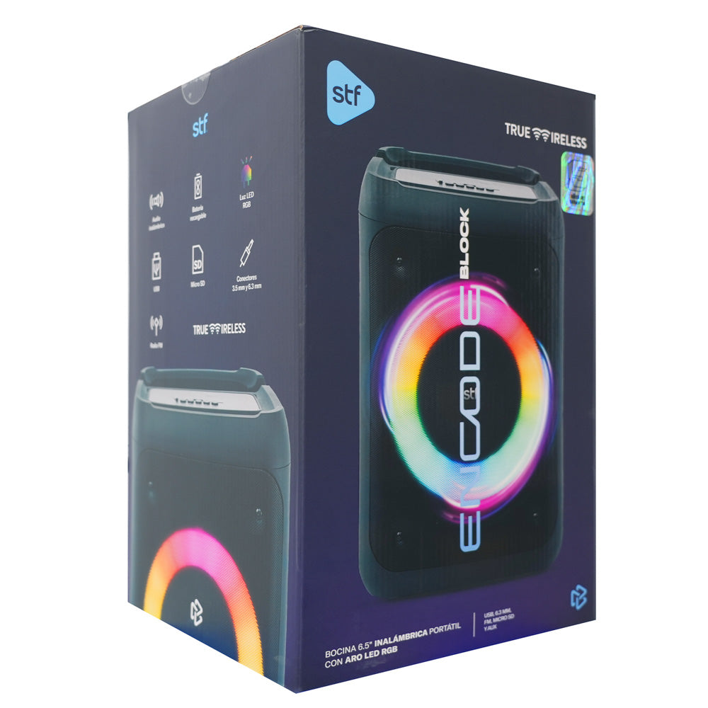 Bocina Inalámbrica Encode Block 6.5: 10W, RGB, TWS, USB, FM – Stf