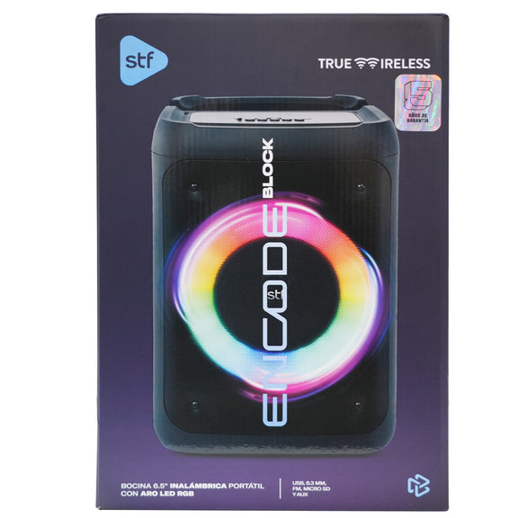 Bocina Inalámbrica Encode Block 6.5: 10W, RGB, TWS, USB, FM – Stf