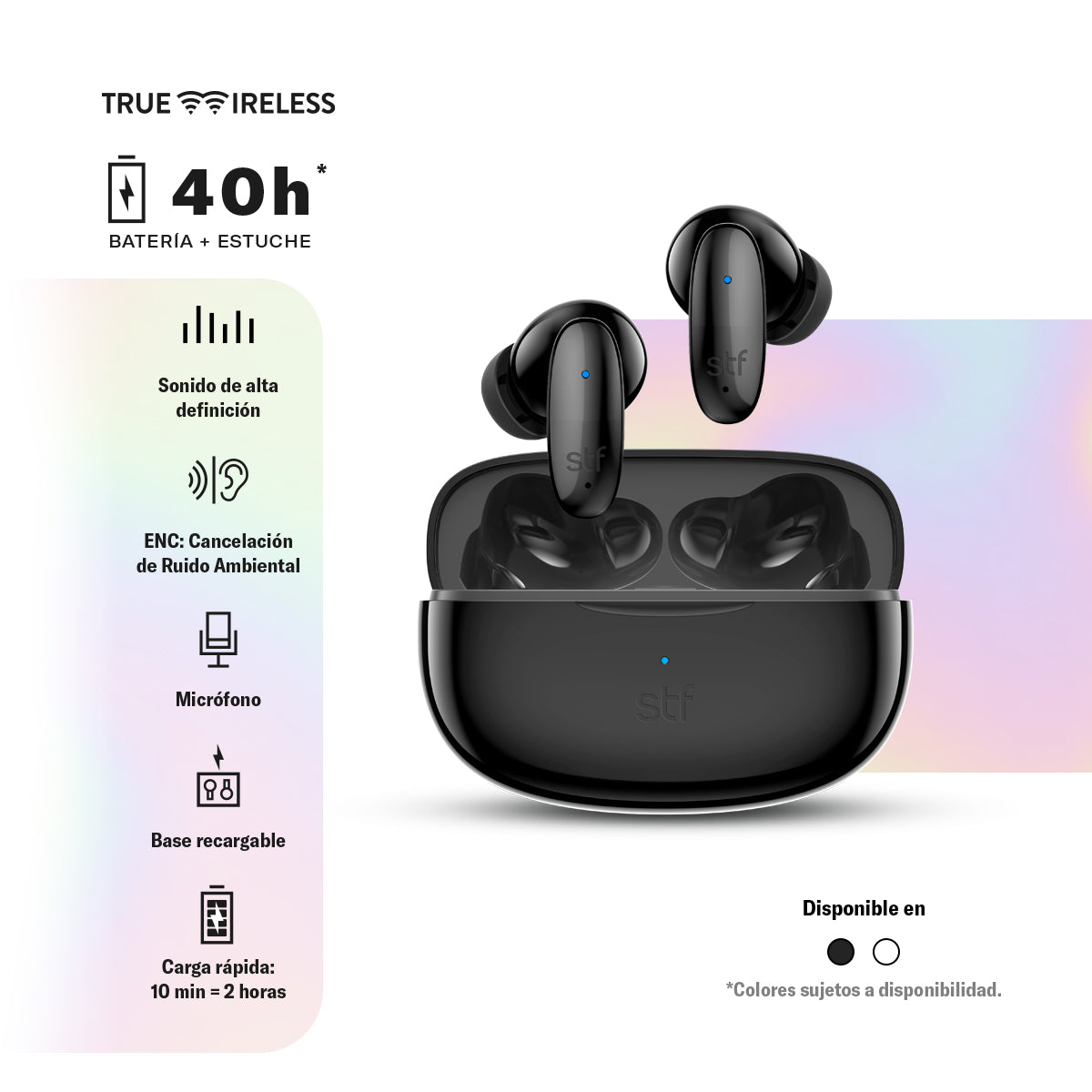 Audífonos Inalambricos Tws Icon STF ENC 42hrs Uso Negro – Stf