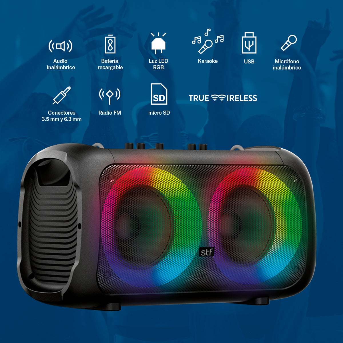 Bocina Inalámbrica portátil Power Block: 6.5" x 2 pulgadas, 2hrs uso, – Stf