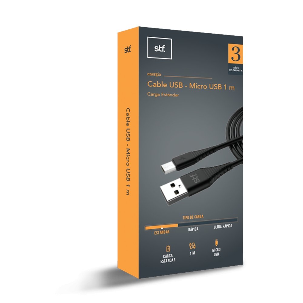 Cable USB a Micro USB 1m Carga Estándar Datos STF Negro – Stf