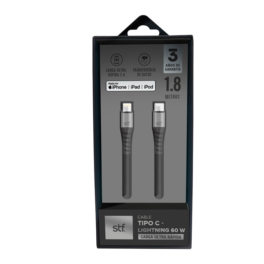 Cable Tipo C a Lightning 1.8m Carga Ultra Rápida 30W MFi Certificado – Stf